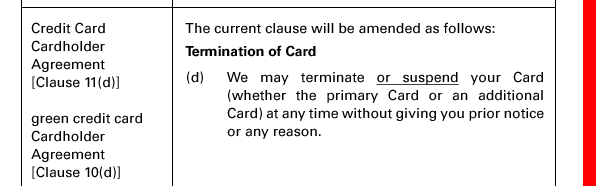 NOTICE OF CHANGES ON THE USE OF PERSONAL CREDIT CARDS 有關使用個人信用卡的修訂通知